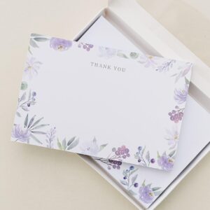 Gooji 4x6 Purple Floral Thank You Cards with Envelopes 20 Pack, Floral Blank Note Cards with Envelopes, Purple Thank You Cards, Tea Party Thank You, Thank You for Your Hospitality