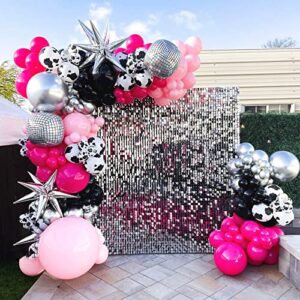 western cowgirl balloon garland decorations, 98pcs hot pink rose red silver star cow balloon arch with 4d disco ball for bachelorette party, 80s 90s disco party birthday baby shower decor