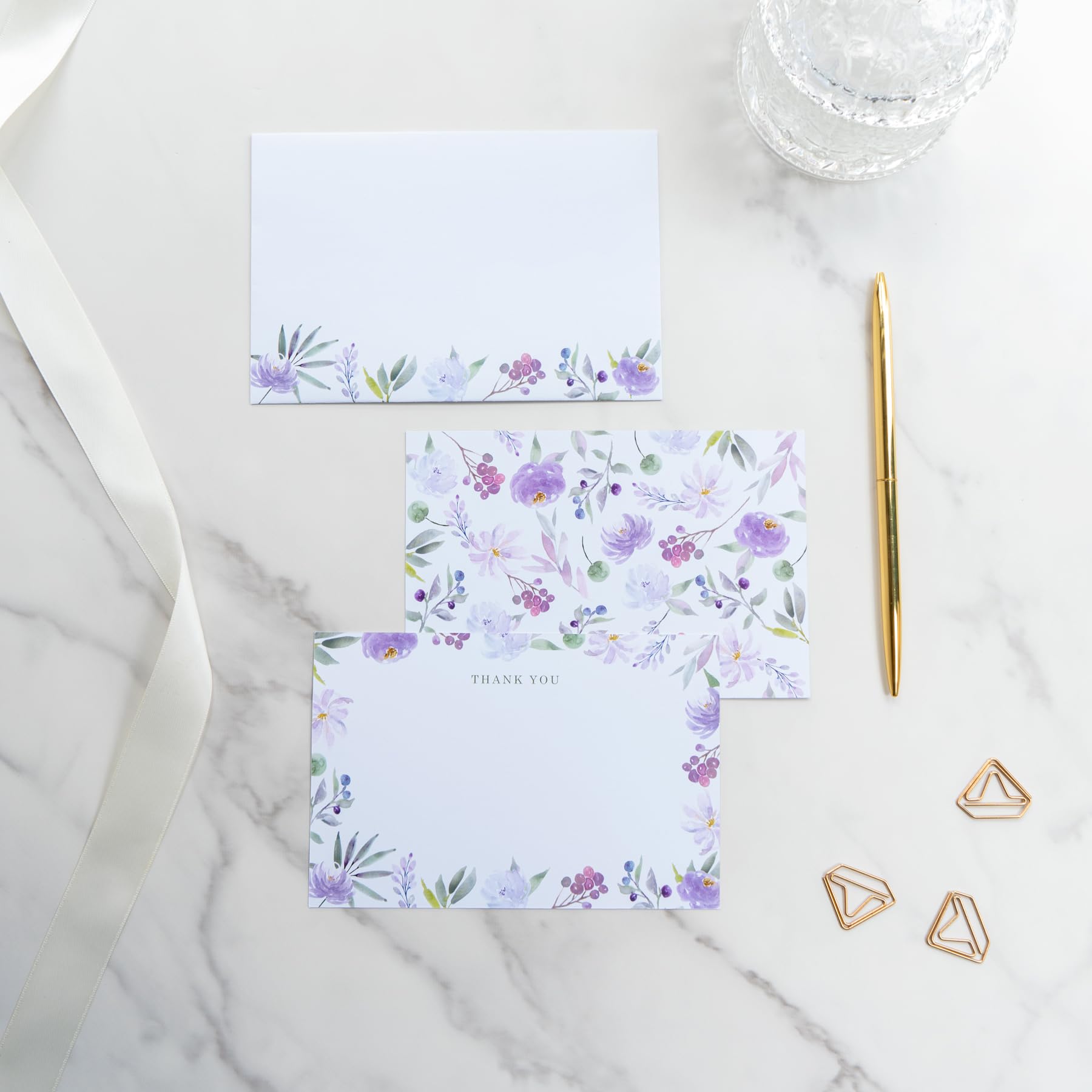 Gooji 4x6 Purple Floral Thank You Cards with Envelopes 20 Pack, Floral Blank Note Cards with Envelopes, Purple Thank You Cards, Tea Party Thank You, Thank You for Your Hospitality