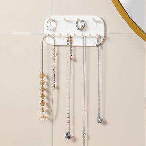 BXDOW Necklace Holder Wall Mounted, Adhesive, Plastic Necklaces Hanger, Jewelry Organizer Hanging with 12 Hooks, Jewelry Hooks for Necklaces, Rings, Bracelets, Chains, Keys,White