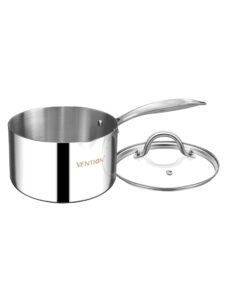 vention tri-ply stainless steel 1 quart saucepan with lid, bright small sauce pan with pour spout, small pots for cooking, right hand