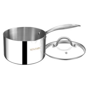 VENTION Tri-Ply Stainless Steel 1 Quart Saucepan with Lid, Bright Small Sauce Pan with Pour Spout, Small Pots for Cooking, Right Hand