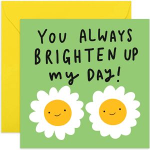 old english co. you brighten up my day card for him or her - daisy flower thank you and thinking of you card for friend - sorry, sympathy, condolences for men and women | blank inside with envelope