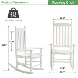 BSTOPHKL Outdoor Rocking Chairs Set of 2 Patio Rocker Chair with High Back and Handrail Porch Rocker for Garden Front Porch Patio Backyard, White