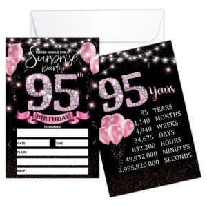 95th birthday party invitation card - rose gold invites with birthday sign printing on the back double-sided fill-in invites - 20 cards with envelopes for party favors - srpink-a09