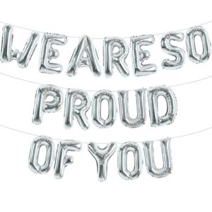 toniful we are so proud of you banner balloons 16 inch silver 2024 graduation banner congratulations letter foil balloons for 2024 graduation commencement 2024 high school college graduation