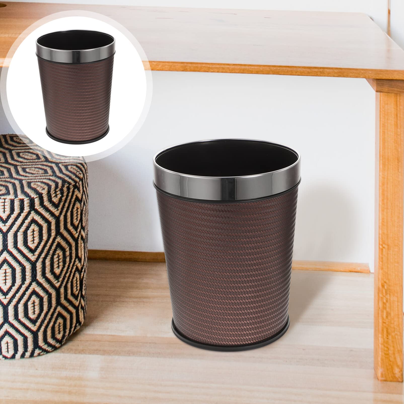 Ipetboom Pu Leather Garbage can Pu Leather Trash Can Wastebasket Garbage Container Bin Decorative Paper Basket Waste Bucket Storage Bin for Bathroom Living Room Office High Class Hotel 5L