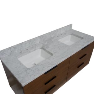 Kitchen Bath Collection Oslo 60-inch Floating Double Bathroom Vanity (Carrara/Walnut): Includes Walnut Cabinet with Authentic Italian Carrara Marble Countertop and White Ceramic Sink