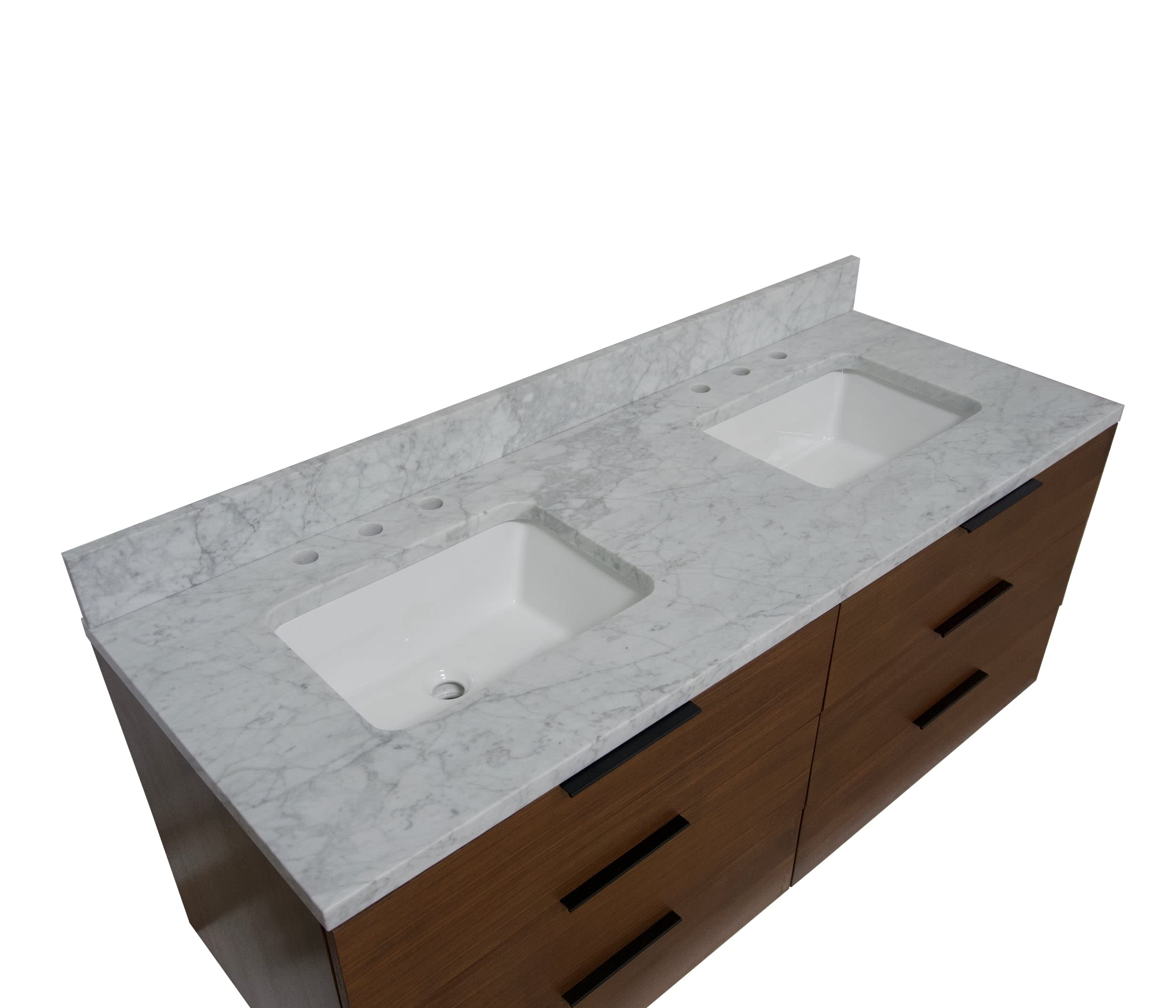 Kitchen Bath Collection Oslo 60-inch Floating Double Bathroom Vanity (Carrara/Walnut): Includes Walnut Cabinet with Authentic Italian Carrara Marble Countertop and White Ceramic Sink