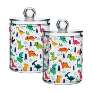 coikll cute cartoon dinosaur qtip holder with lid 2pcs apothecary jars storage containers, clear plastic canister for cotton swab,floss picks, cosmetics