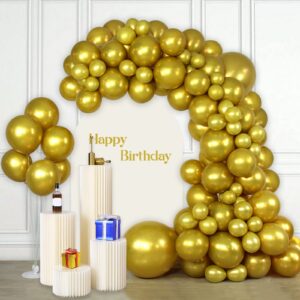 metallic gold balloon garland arch kit, 102pcs 5/10/12/18 inch chrome gold latex balloons different sizes pack for birthday graduation baby shower wedding new year party decorations