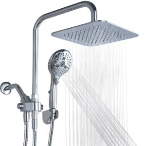 vxv rainfall shower head combo, 8'' high pressure rain shower head with 6 function handheld spray, dual shower head combo with adjustable slide bar, chrome