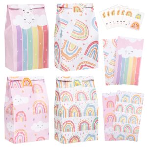 decorlife 24pcs rainbow party favor bags, 4 styles, rainbow goodie bags for birthday party, perfect for girls, kids, boys, stickers included