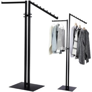 ripeng 2 way clothing rack with straight and slant arms heavy duty clothes rack garment rack for retail restaurants storage display, adjustable from 48 inch to 72 inch (black)