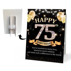 cmhie 75th birthday party signs with paper holder - black gold 75 year birthday party table signs decorations for happy birthday party activities celebration reception table supplies - dangold14