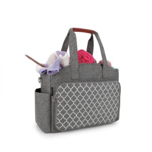 knitting bag yarn storage tote - yarn storage organizer, crochet organizer bag with crochet hooks, yarn skiens, knitting needles and accessories christmas gift(grey)