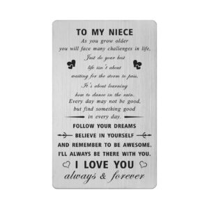 niece birthday card gifts - niece gifts from auntie uncle - engraved message niece wallet card