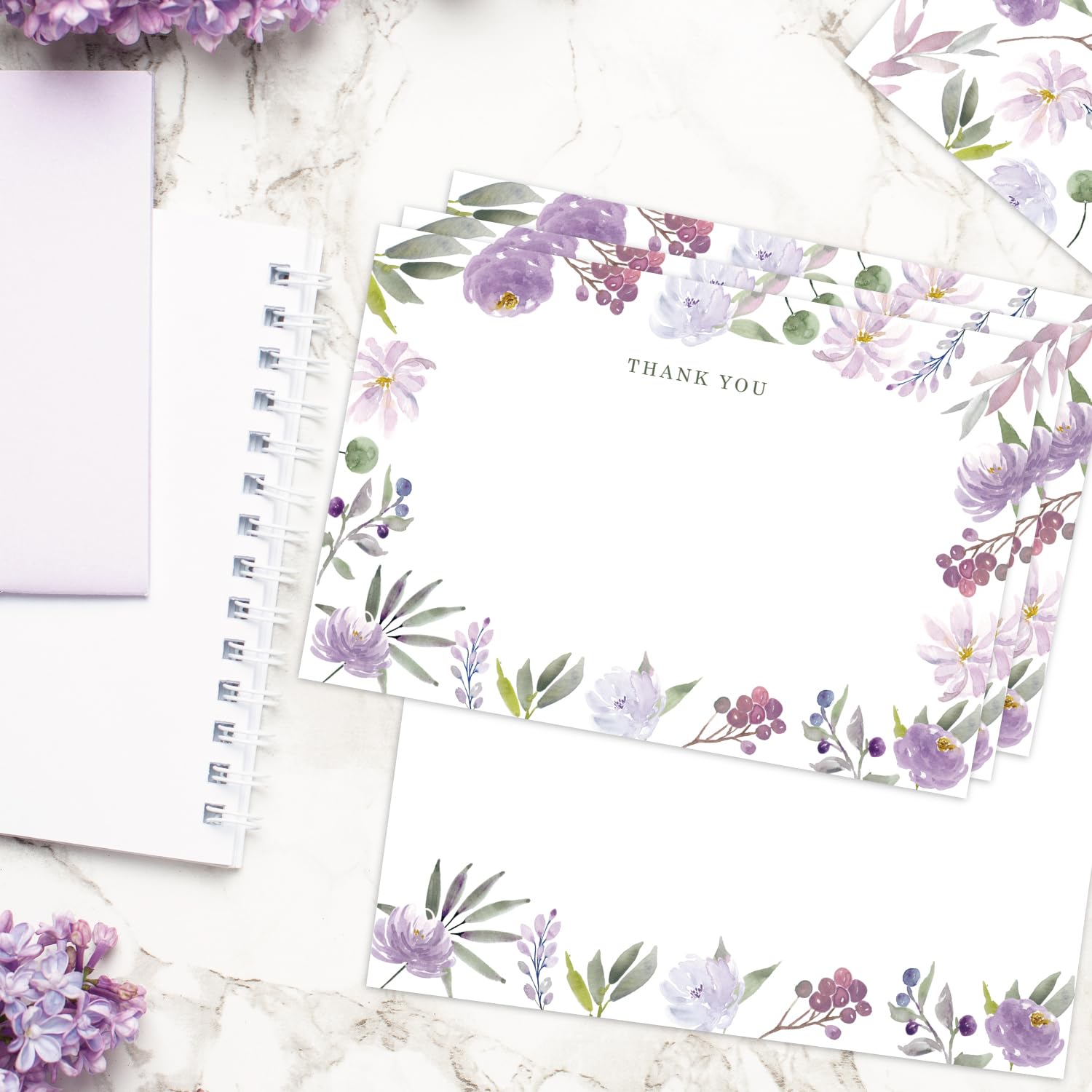 Gooji 4x6 Purple Floral Thank You Cards with Envelopes 20 Pack, Floral Blank Note Cards with Envelopes, Purple Thank You Cards, Tea Party Thank You, Thank You for Your Hospitality