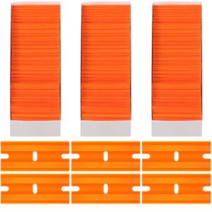 honoson 600 pieces plastic razor blade scraper blades plastic scraper tools double edge razor blades with a tip slot edge blades for removing decals, stickers, cleaning window glass (orange)