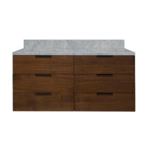 Kitchen Bath Collection Oslo 60-inch Floating Double Bathroom Vanity (Carrara/Walnut): Includes Walnut Cabinet with Authentic Italian Carrara Marble Countertop and White Ceramic Sink