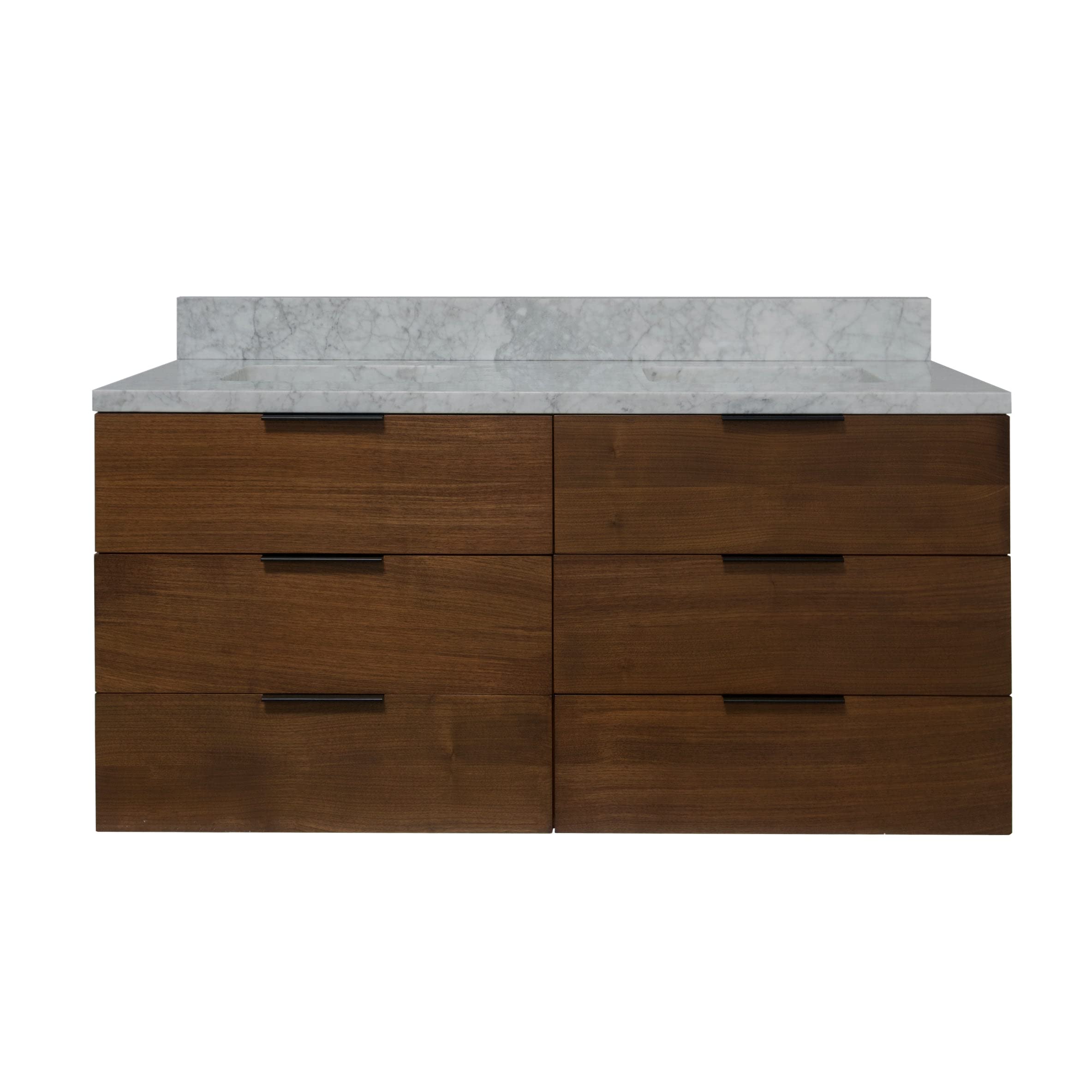 Kitchen Bath Collection Oslo 60-inch Floating Double Bathroom Vanity (Carrara/Walnut): Includes Walnut Cabinet with Authentic Italian Carrara Marble Countertop and White Ceramic Sink