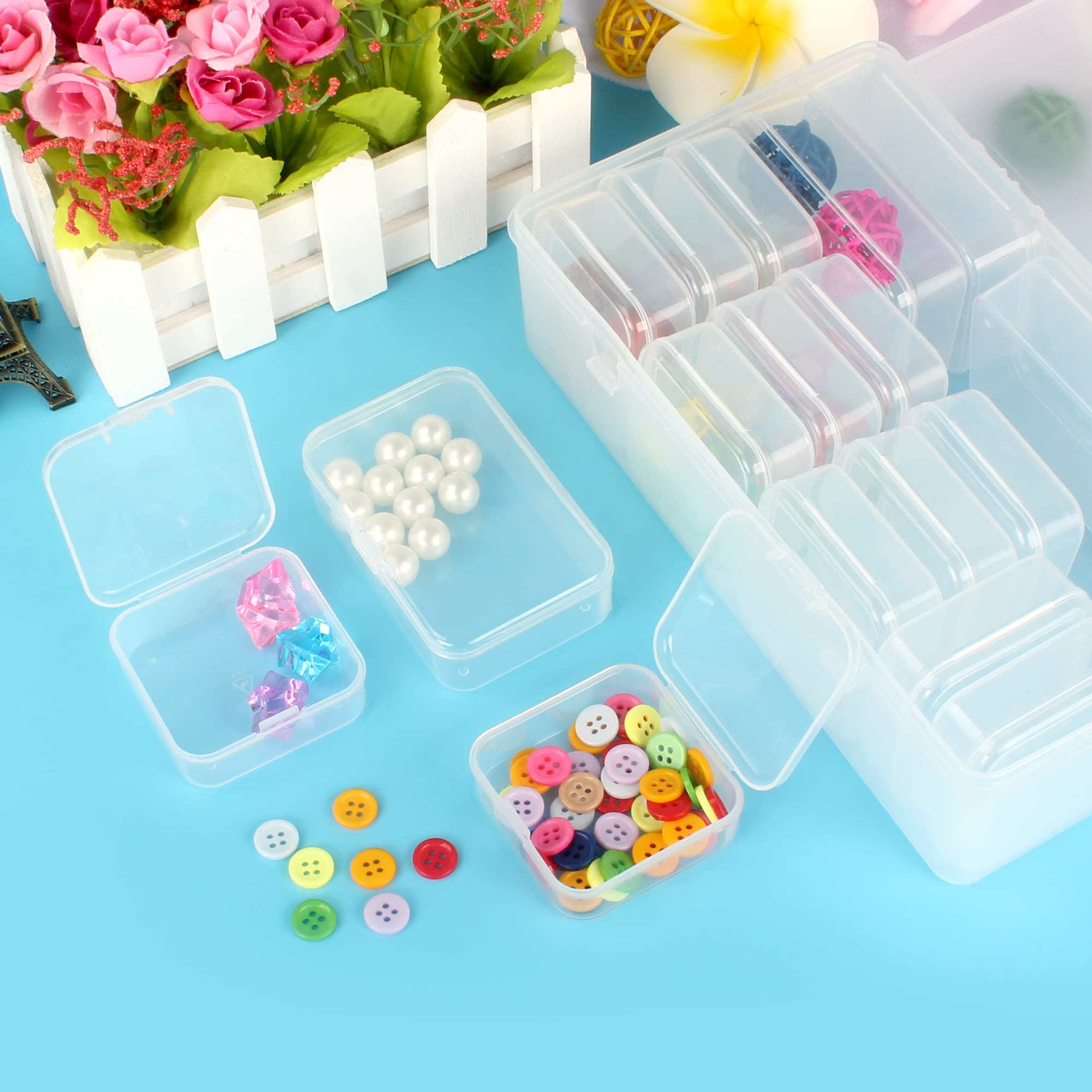 JLKCTHH 18PCS Small Bead Organizers, Two Sizes Clear Plastic Storage Containers Box with Hinged Lids, Mini Storage Cases for Beads, Craft, Jewelry and DIY Art Accessory