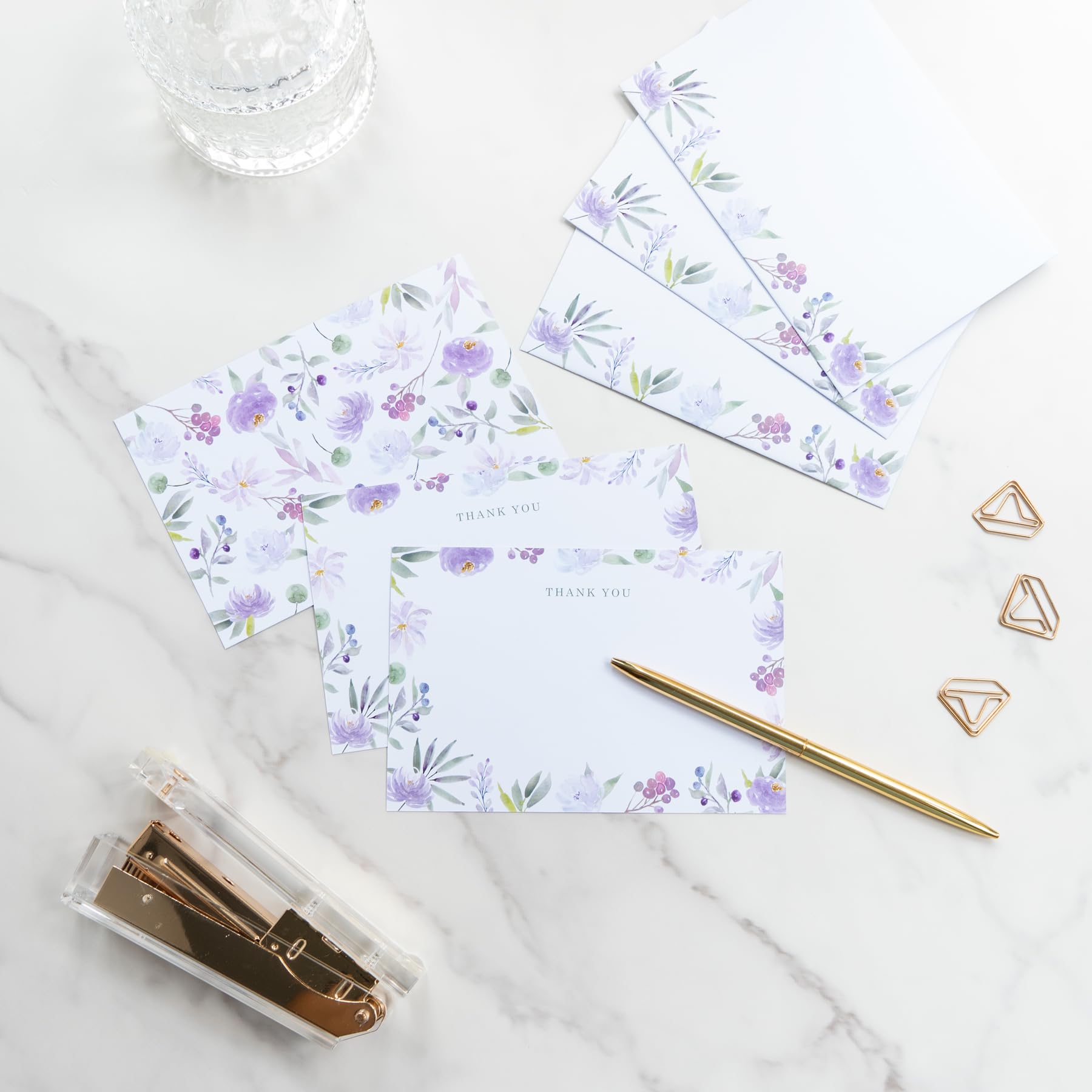 Gooji 4x6 Purple Floral Thank You Cards with Envelopes 20 Pack, Floral Blank Note Cards with Envelopes, Purple Thank You Cards, Tea Party Thank You, Thank You for Your Hospitality