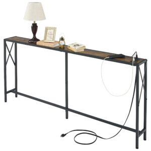 gewudraw console table with 2 ac oulets & 2 usb ports, 68.5" narrow sofa table, entryway table, industrial sofa table for hallway, living room, bedroom, long console table, 6.5 feet power cord