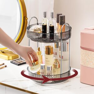 invssene 360° rotating makeup organizer, bathroom make up spinning holder rack, large capacity cosmetics storage vanity shelf countertop, fits cosmetics, perfume, skincare, lipsticks(2 tiers, gray)