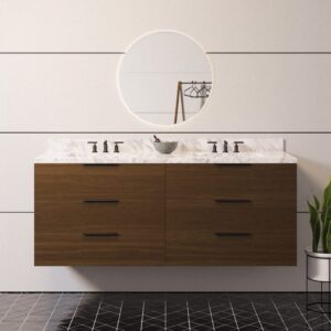 kitchen bath collection oslo 60-inch floating double bathroom vanity (carrara/walnut): includes walnut cabinet with authentic italian carrara marble countertop and white ceramic sink