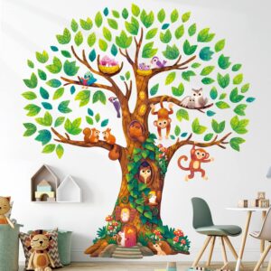 decowall dl4-2303 xlarge giant tree wall stickers (60x62 inch) decals kids baby nursery bedroom jungle woodland leaf forest large birch vinyl peel and stick enchanted classroom family nature vinilos