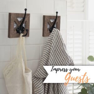 Autumn Alley Farmhouse Bathroom Hooks for Towels, Coat Hooks, and Robe Hooks - Towel Hooks for Bathroom Wall Mounted, Rustic Wall Hooks Decor, Wood, 2 Pack