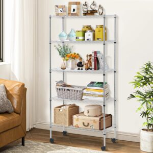 Dkelincs Wire Shelving Unit 30''L×14''W×60''H NSF Metal Storage Shelves 5 Tier Height Adjustable Wire Shelf with 4 Wheels for Kitchen Office Pantry Bathroom Garage, Chrome