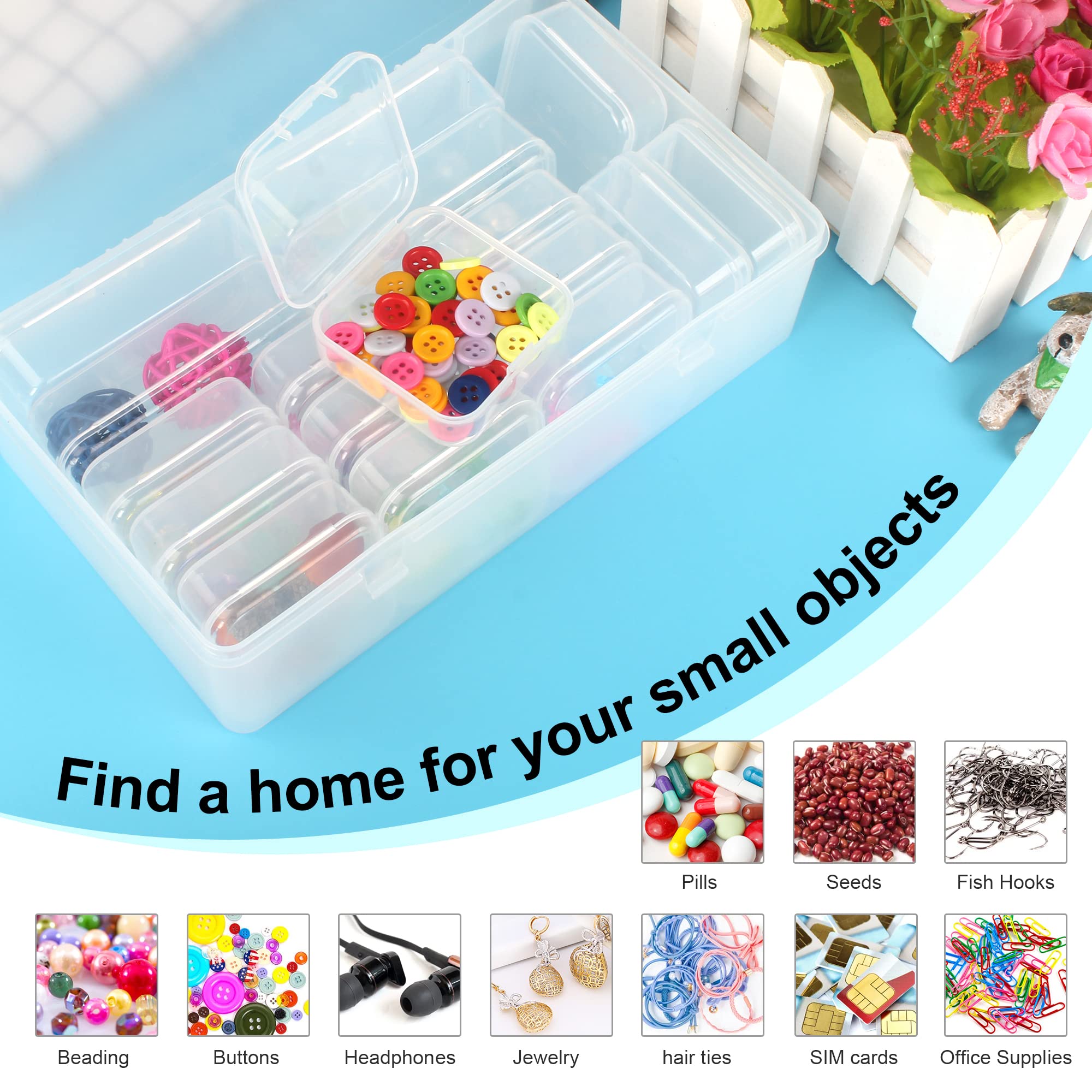 JLKCTHH 18PCS Small Bead Organizers, Two Sizes Clear Plastic Storage Containers Box with Hinged Lids, Mini Storage Cases for Beads, Craft, Jewelry and DIY Art Accessory