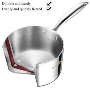 VENTION Tri-Ply Stainless Steel 1 Quart Saucepan with Lid, Bright Small Sauce Pan with Pour Spout, Small Pots for Cooking, Right Hand