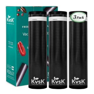 kvsk black clear vacuum seal rolls bags - 11" x 16.4 ' 3 pack, 3.6mil+10mil thickened commercial grade roll for food storage, bpa free & prevent freezer burns