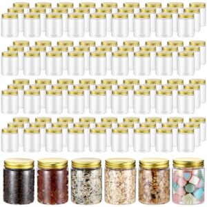 wesiti 60 pcs 8 oz clear plastic jars empty plastic storage containers refillable plastic mason jars with metal golden lids transparent round canning jars for spice dry food honey herb kitchen