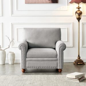 harper & bright designs accent chair sofa chair single seat chair with wood leg, nails decoration linen fabric upholstery armchair for living room, bedroom, small space (grey)