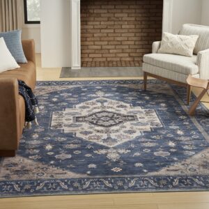 nourison brilliance machine washable traditional denim 7'10" x 9'10" area -rug, easy -cleaning, non shedding, bed room, living room, dining room, kitchen (8x10)