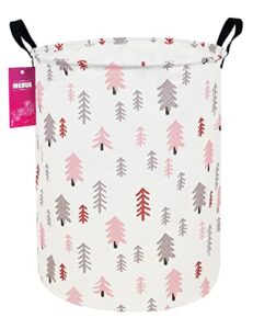 inghua laundry hamper large canvas fabric lightweight storage basket/toy organizer/dirty clothes collapsible waterproof for college dorms, boys and girls bedroom,bathroom(pink pine tree)