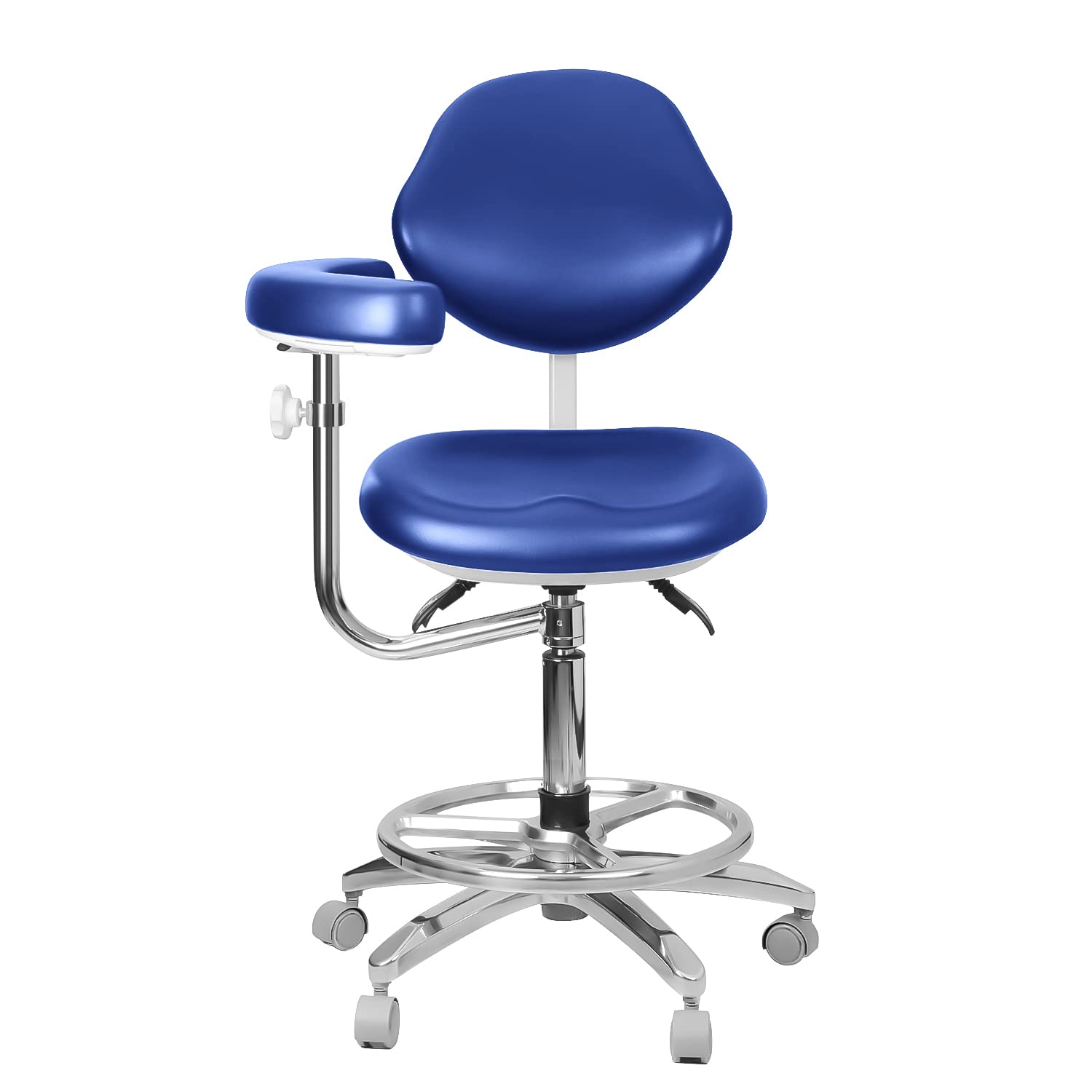 XUX Dual-use Dental Adjustable Seat Doctor's Stool Dental Assistance Chair with Foot Control 360 Degree Rotation Armrest QY-600M-B2 PU Leather