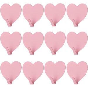 jtmyaota 12 pack heart shaped decorative wall hooks, stainless steel strong adhesive wall hook for home kitchen bathroom (pink)