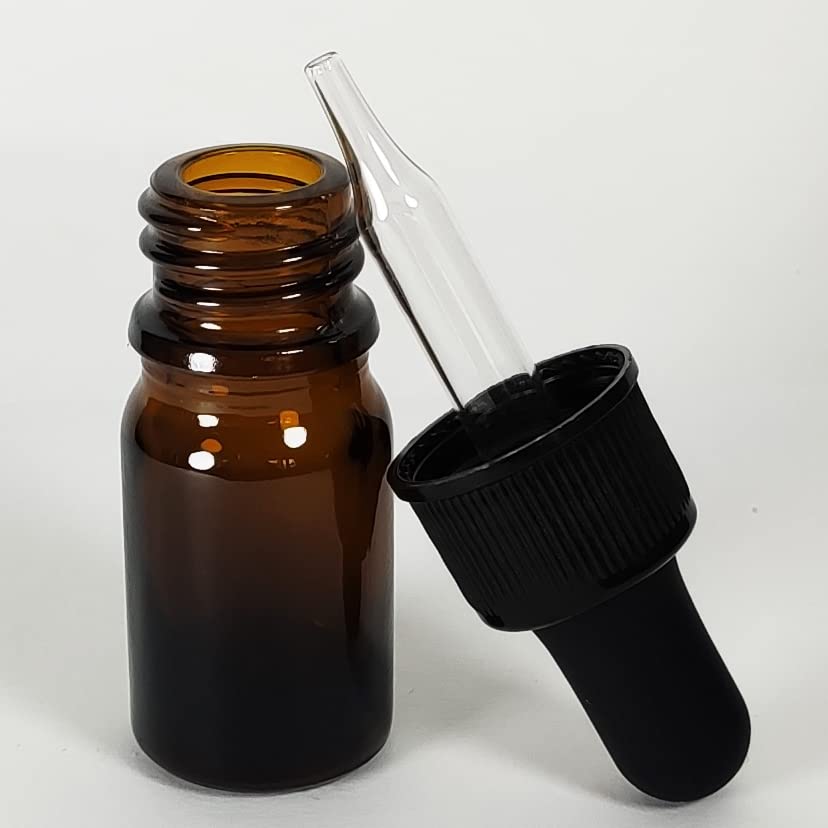 Bioll 5ml (1/6 oz) Glass Dropper Bottle. Essential Oil Bottle With Glass Eye Droppers. For Lab Bottles, Alcohol Bottles And Sterilize Water Bottles-24Pcs (Amber)