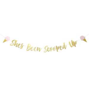 personalized shes been scooped up banner, bridal shower,engagement, bachelor party banner, ice cream banner，shes been scooped gold party banner。