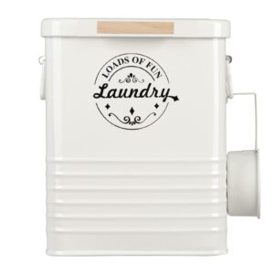 laundry detergent powder container dispenser holder for laundry room organization. metal laundry soap dispenser with scoop and lid. modern farmhouse laundry room decor and accessories (cream)