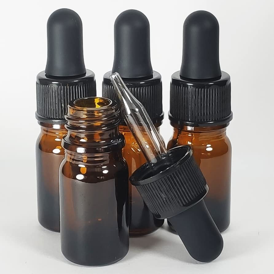 Bioll 5ml (1/6 oz) Glass Dropper Bottle. Essential Oil Bottle With Glass Eye Droppers. For Lab Bottles, Alcohol Bottles And Sterilize Water Bottles-24Pcs (Amber)