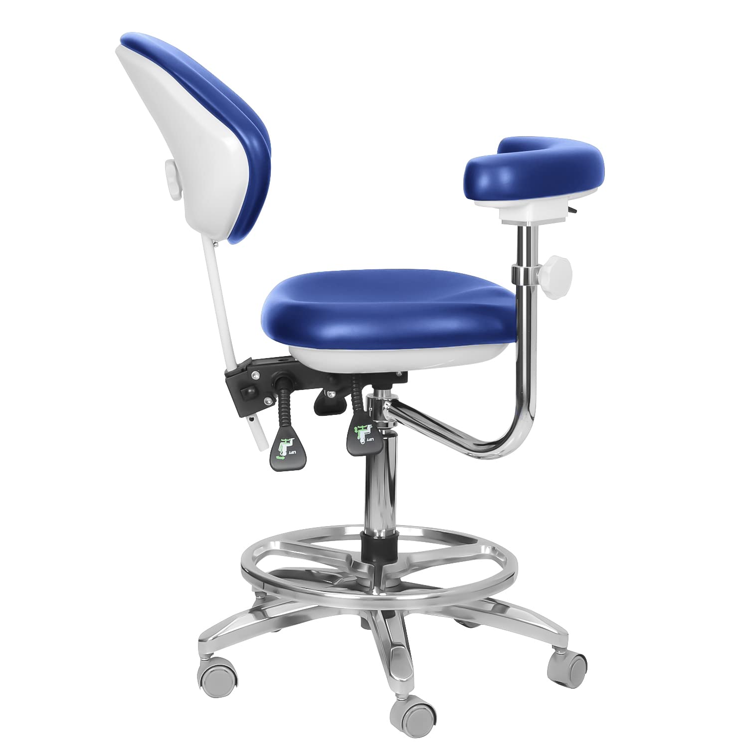 XUX Dual-use Dental Adjustable Seat Doctor's Stool Dental Assistance Chair with Foot Control 360 Degree Rotation Armrest QY-600M-B2 PU Leather