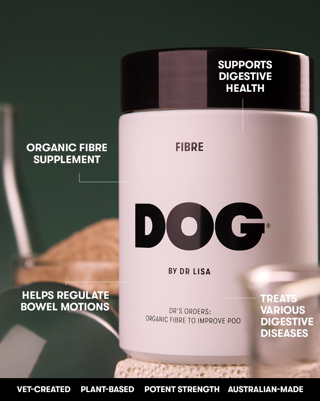 DOG by Dr Lisa - Fibre - Daily Fiber Supplement for Dogs - Supports Bowel Health and Stools - Made with Prebiotics, Postbiotics & Paraprobiotics - Vet-Created - Size 100g / 3.53oz