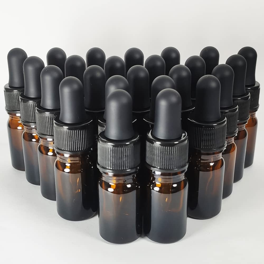 Bioll 5ml (1/6 oz) Glass Dropper Bottle. Essential Oil Bottle With Glass Eye Droppers. For Lab Bottles, Alcohol Bottles And Sterilize Water Bottles-24Pcs (Amber)