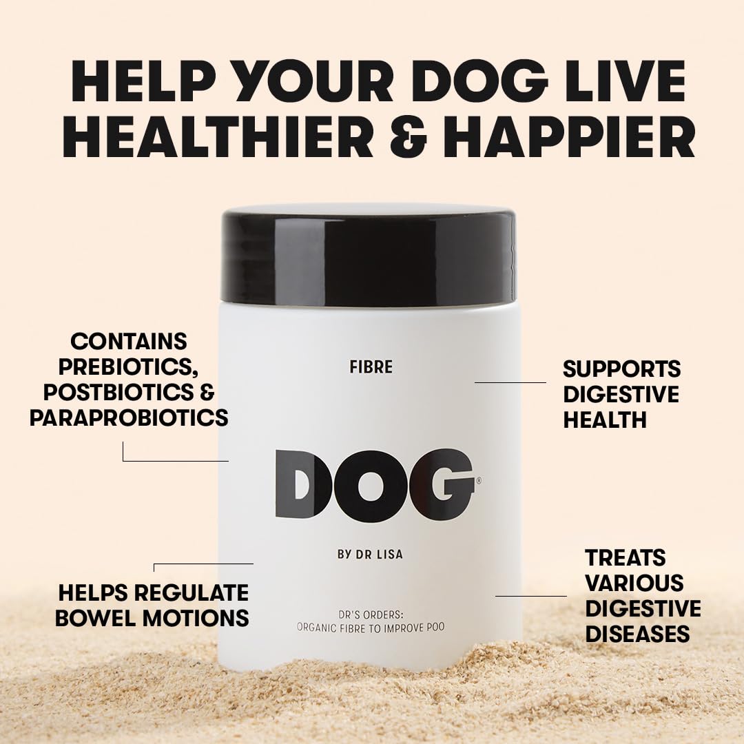 DOG by Dr Lisa - Fibre - Daily Fiber Supplement for Dogs - Supports Bowel Health and Stools - Made with Prebiotics, Postbiotics & Paraprobiotics - Vet-Created - Size 100g / 3.53oz